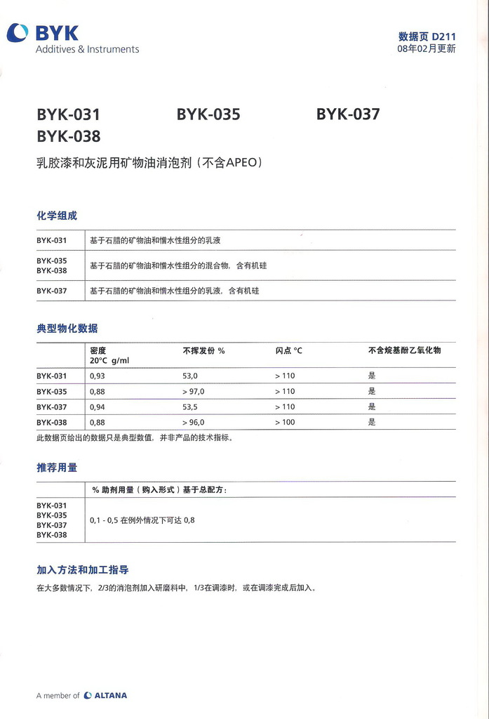 毕克BYK-037矿物油消泡剂工业乳液乳液型灰泥粘合剂用BYK037-阿里巴巴