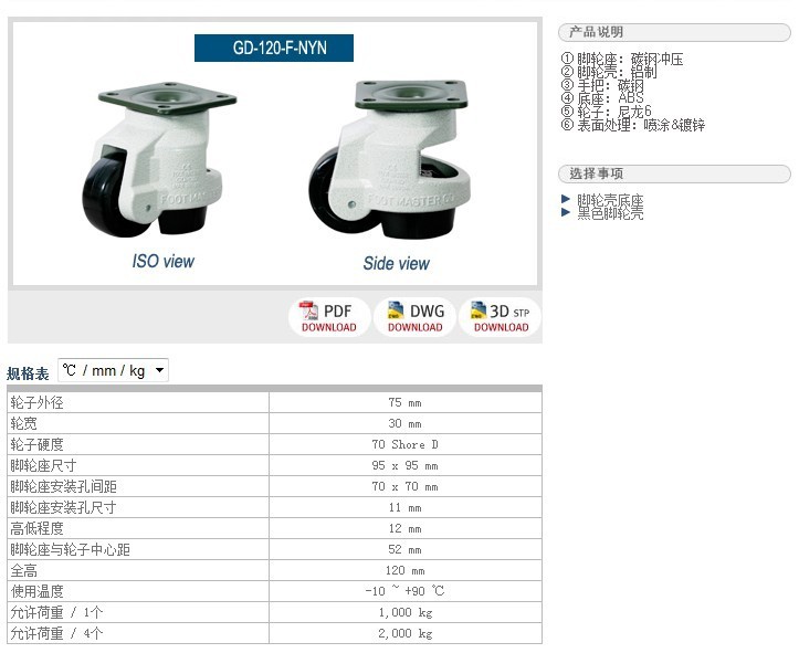 GD-120F 载重1T 韩国福马水平调节万向轮 FOOTMASTER品牌-阿里巴巴