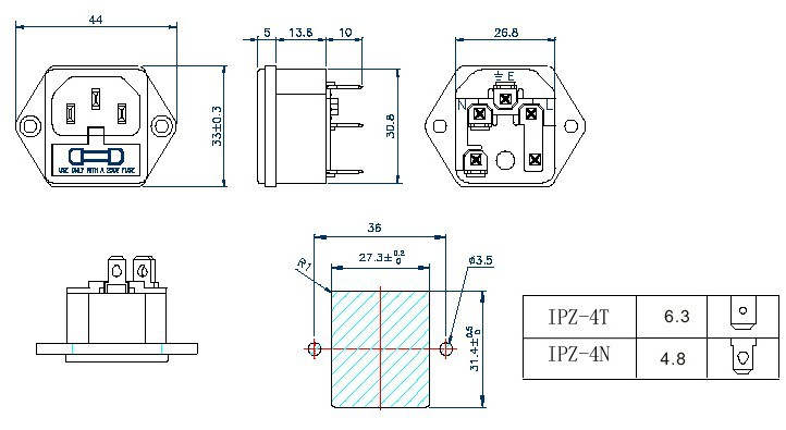 全铜 CNLEDA IPZ-104 认证 二合一AC-03带保险 带耳 品字电源插座-阿里巴巴