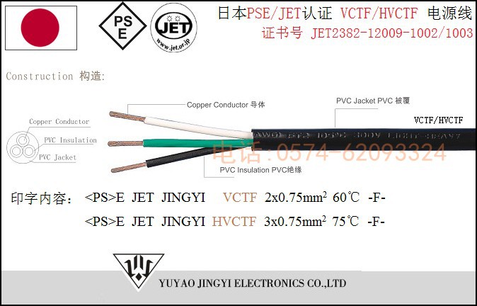 日本PSE/JET认证VCTF/HVCTF 0.75/1.25/2.0 JINGYI精益日标电源线-阿里巴巴