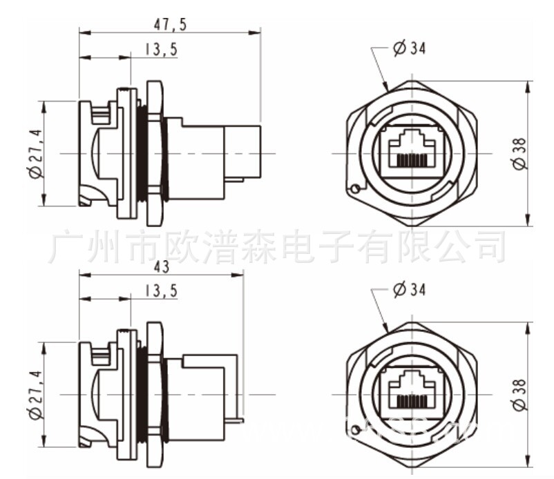 UBIDE替代威浦RJ45F71网线头RJ45F6以太网防水连接器RJ45F71RA-阿里巴巴