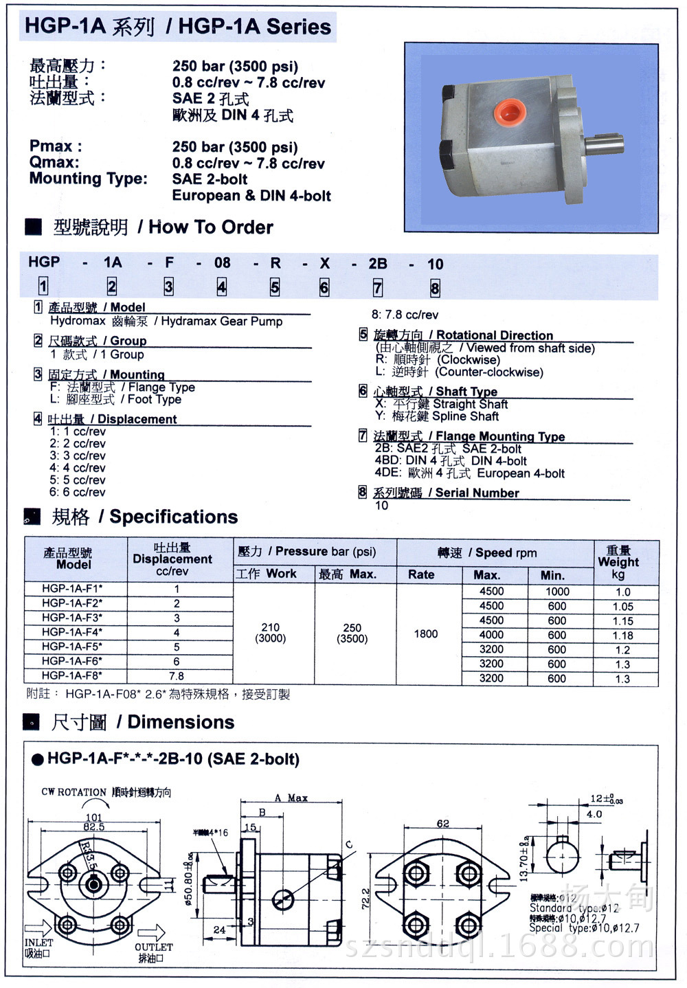 HYDROMAX 台湾新鸿 油泵 齿轮泵HGP-1A-F5R F6R F4R F8R F3R 正品-阿里巴巴