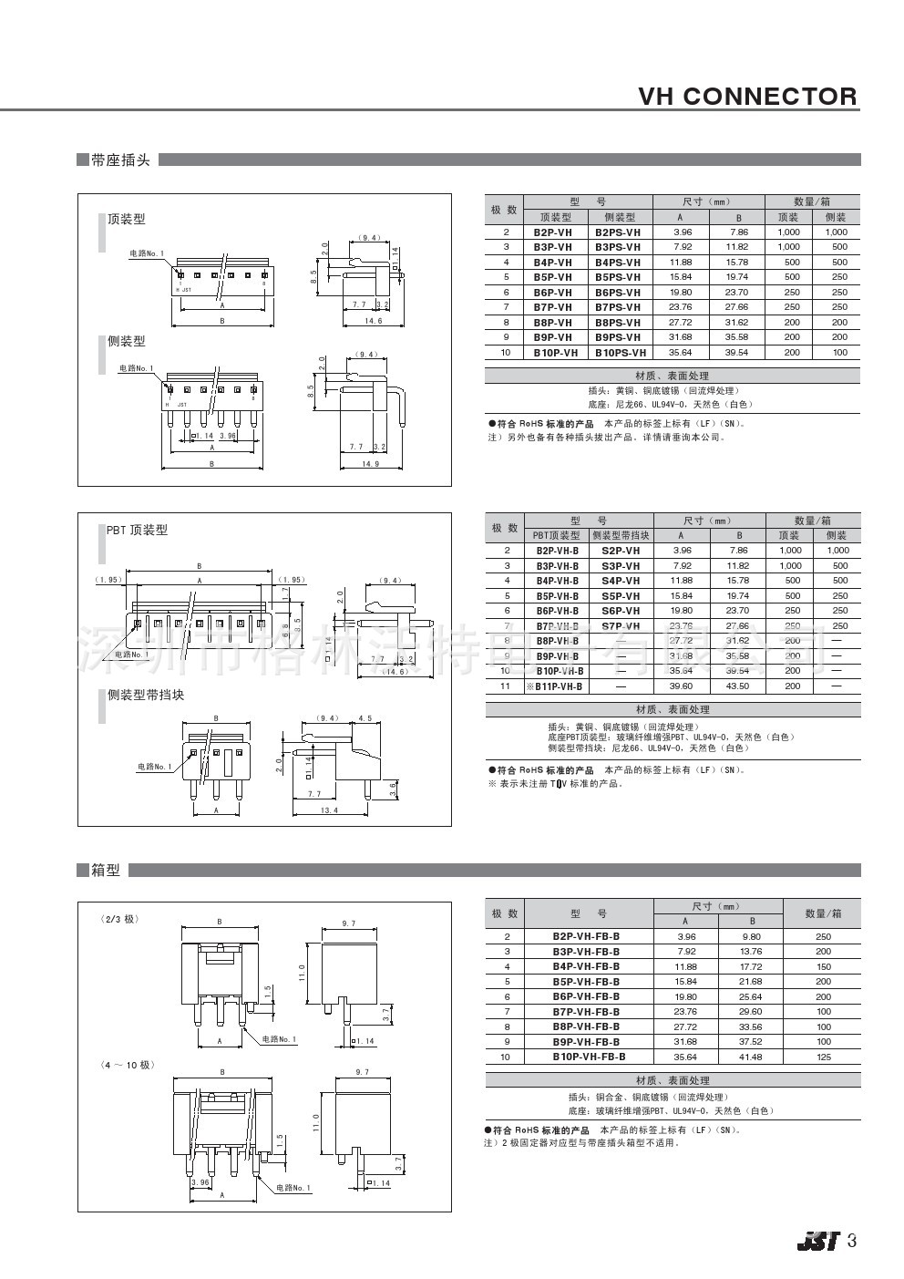供应B6P-VH-FB-B针座，3.96间距，JST原厂正品。-阿里巴巴