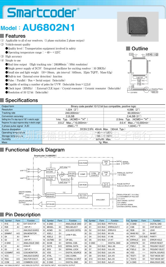 TAMAGAWA多摩川旋转变压器解码芯片 AU6802N1 全新原装正品-阿里巴巴