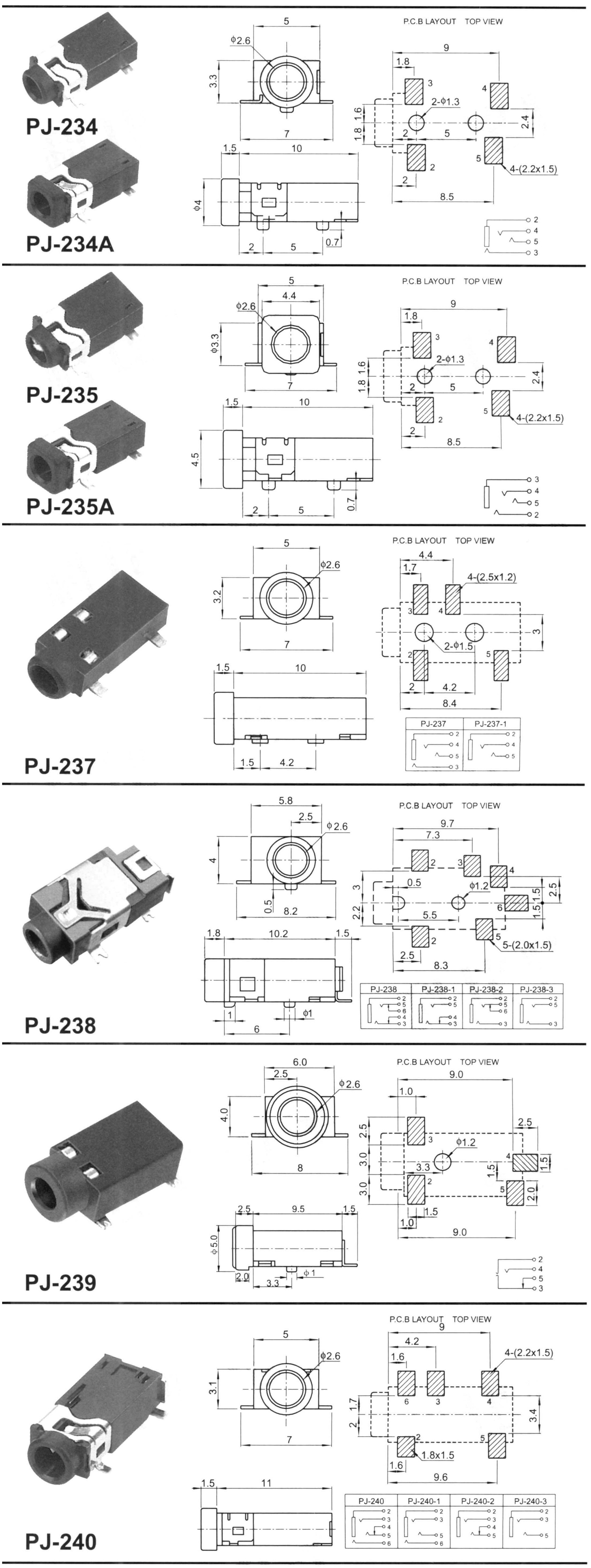 2.5/3.5单双声道立体声4节带开关耳机插孔插口音频视频插座-阿里巴巴