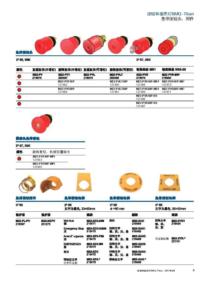 EATON伊顿 ETN MOELLER 直提复位急停按钮 M22-PV/K11 一开一闭-阿里巴巴