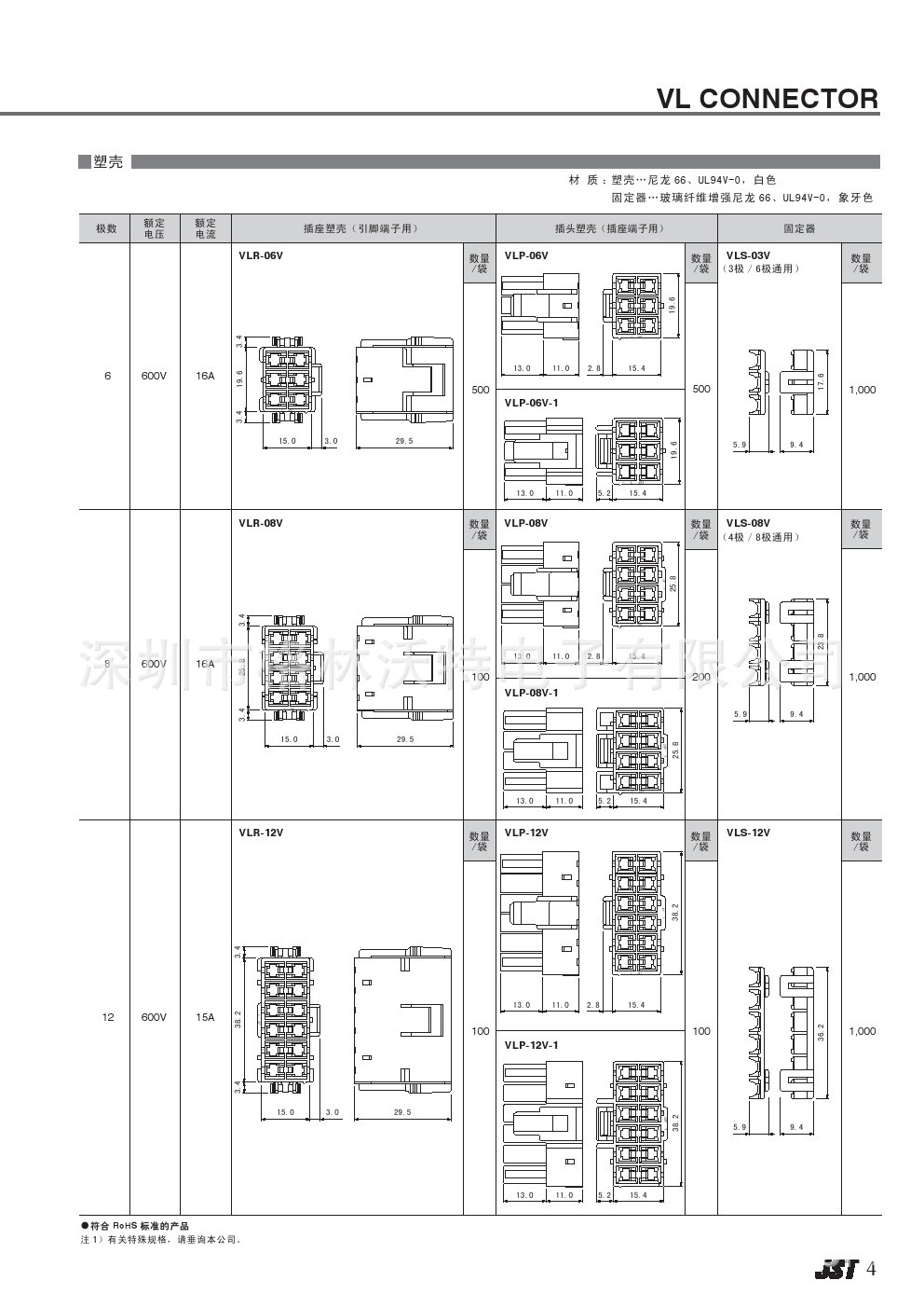 供应VLP-12V-1胶壳，6.2间距，JST原厂正品。-阿里巴巴
