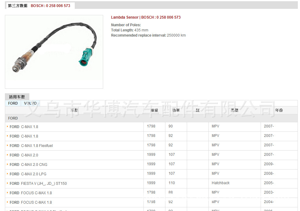 适用福特福克斯沃尔沃汽车氧传感器0258006573/574 3M51-9F472-AC-阿里巴巴