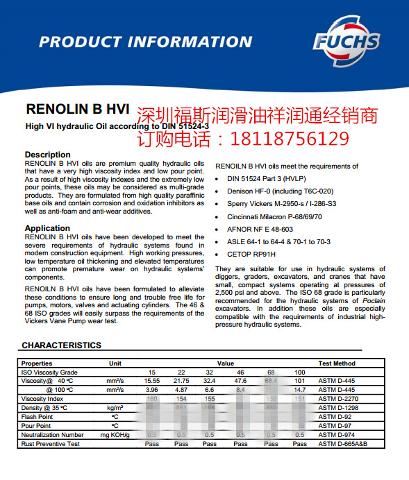 福斯RENOLIN B32HVI低凝液压油_惠州市祥润通化工科技有限公司_世铝网