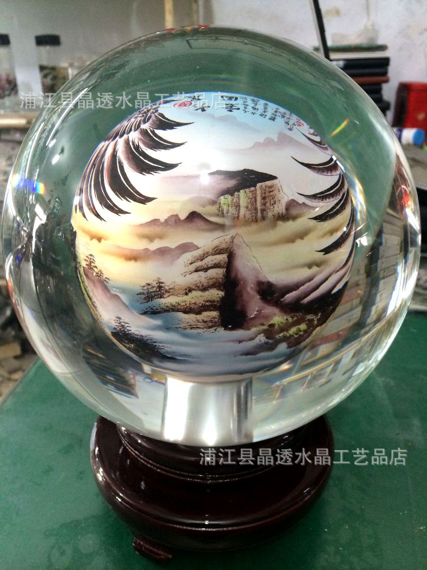 创意水晶工艺品摆件水晶球 办公礼品纯手绘老鹰水晶 阿里巴巴
