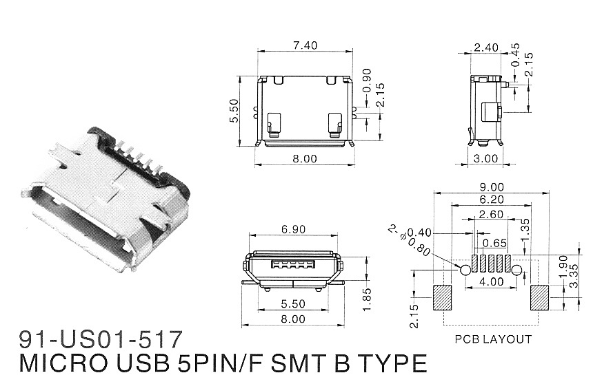 USB插座micro B型麦可5P迈克5P MICRO USB 5PIN SMT B型贴片全铜-阿里巴巴