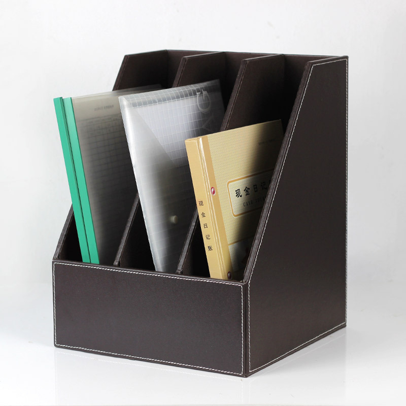 厂家高档三联排pu皮革文件座 桌上文件收纳架 文件收纳架子logo - 办公批发网