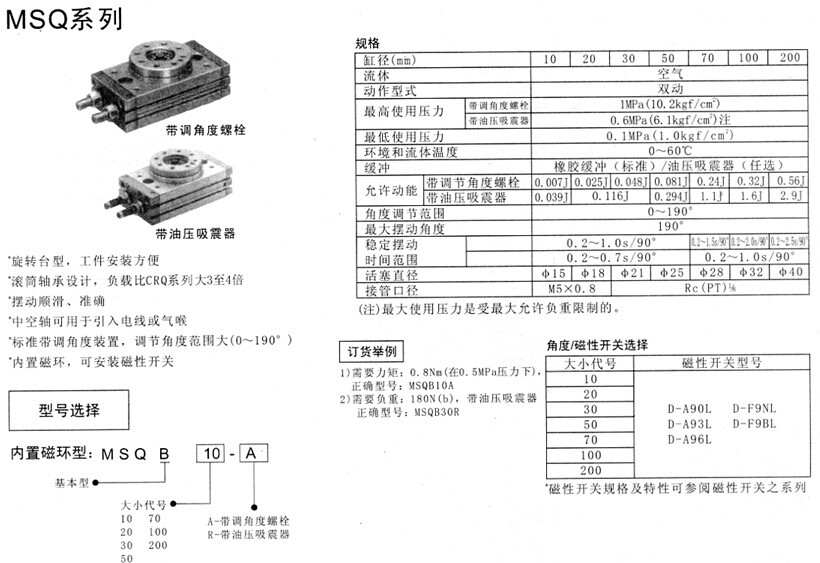 MSQ系列MSQB10A摆动气缸气缸 旋转气缸MSQB-20A-阿里巴巴