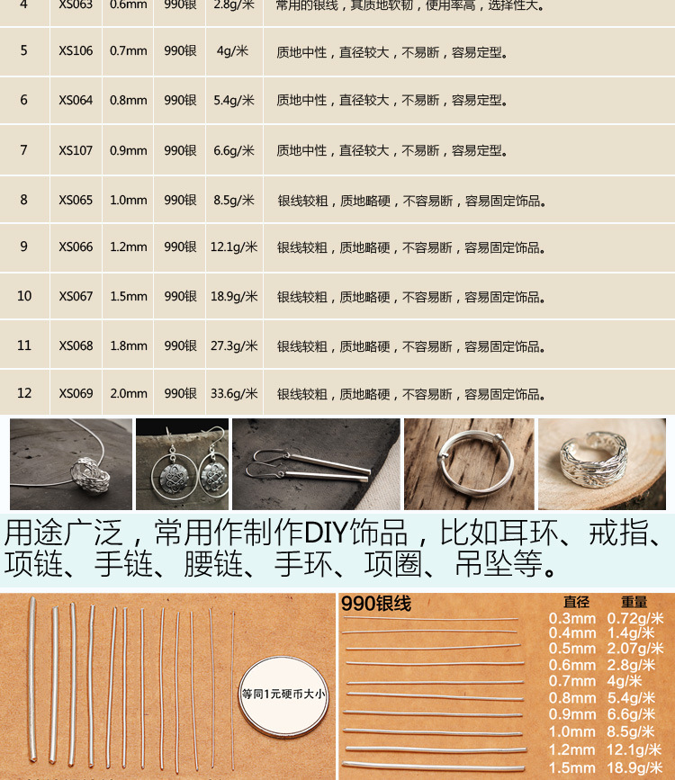 XD品牌S925银丝银线材DIY手工制作绕线半成品首饰银饰品配件批发-阿里巴巴