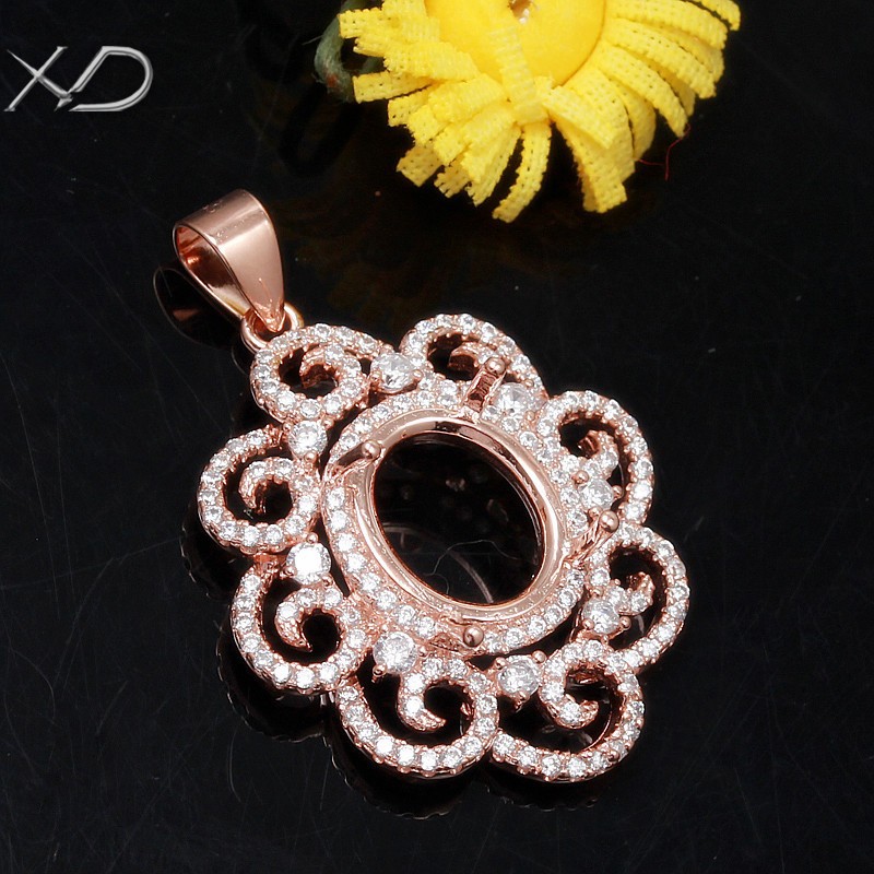 XD 微镶仿钻吊坠空托 S925银吊坠托 DIY饰品配件 满钻镂空设计-阿里巴巴