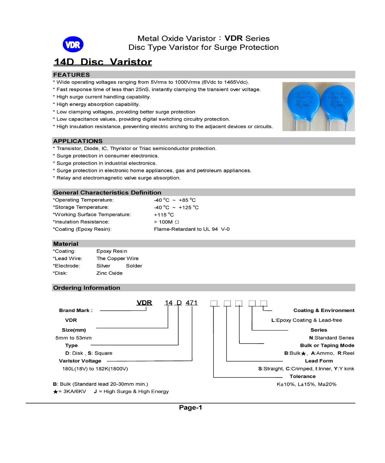 VDR标准系列14D431K直插压敏电阻 高焦耳系列14D431KJ电阻器-阿里巴巴