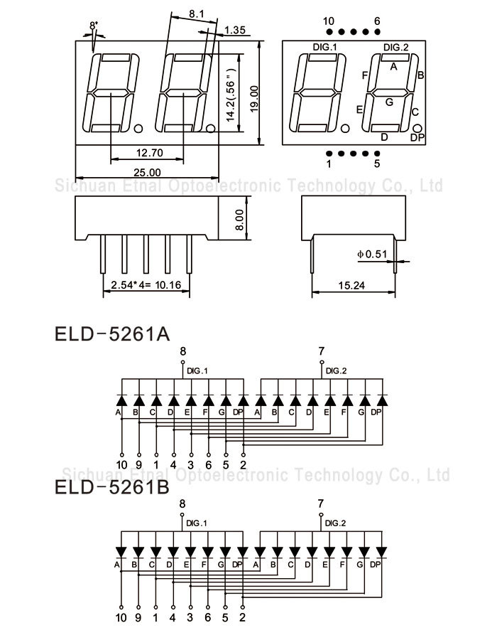 0.56英寸2位红色数码管ELD-5621AS/ELD-5261BS-阿里巴巴