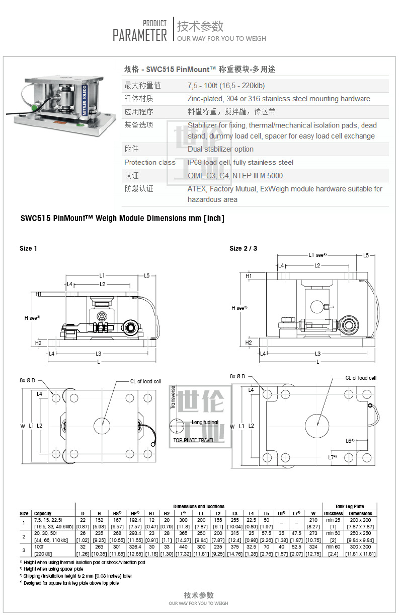 PM SS 22.5T 梅特勒托利多SWC515PinMount不锈钢称重模块-阿里巴巴