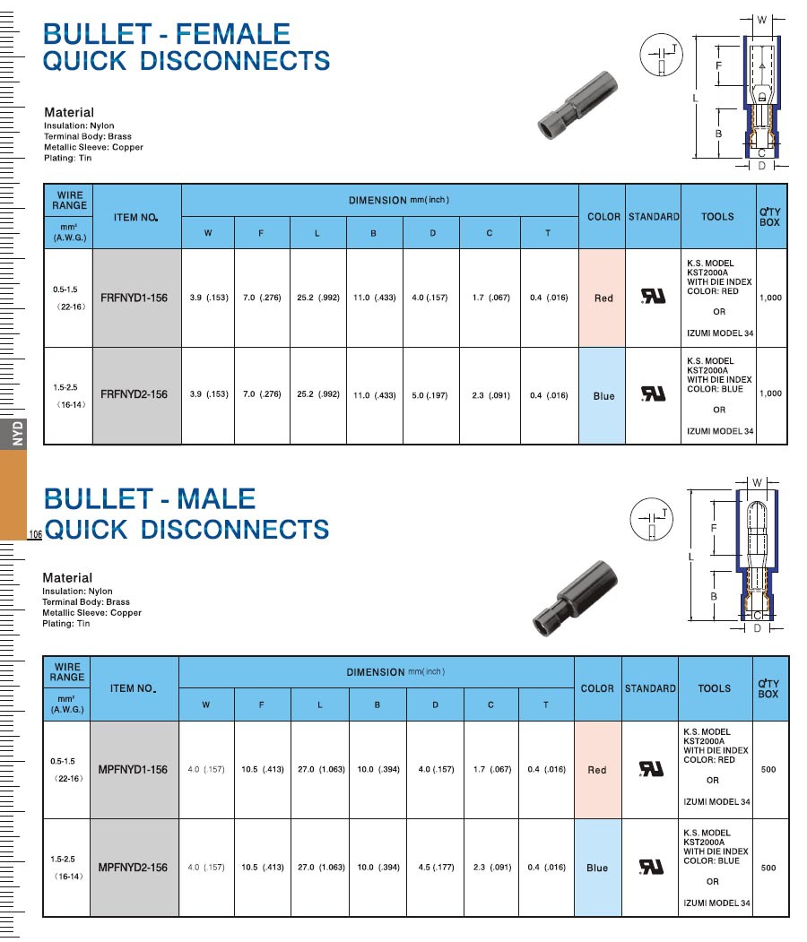 台湾健和兴KST接线端子FRFNYD0.5-078子弹形尼龙套带铜套母端子UL-阿里巴巴