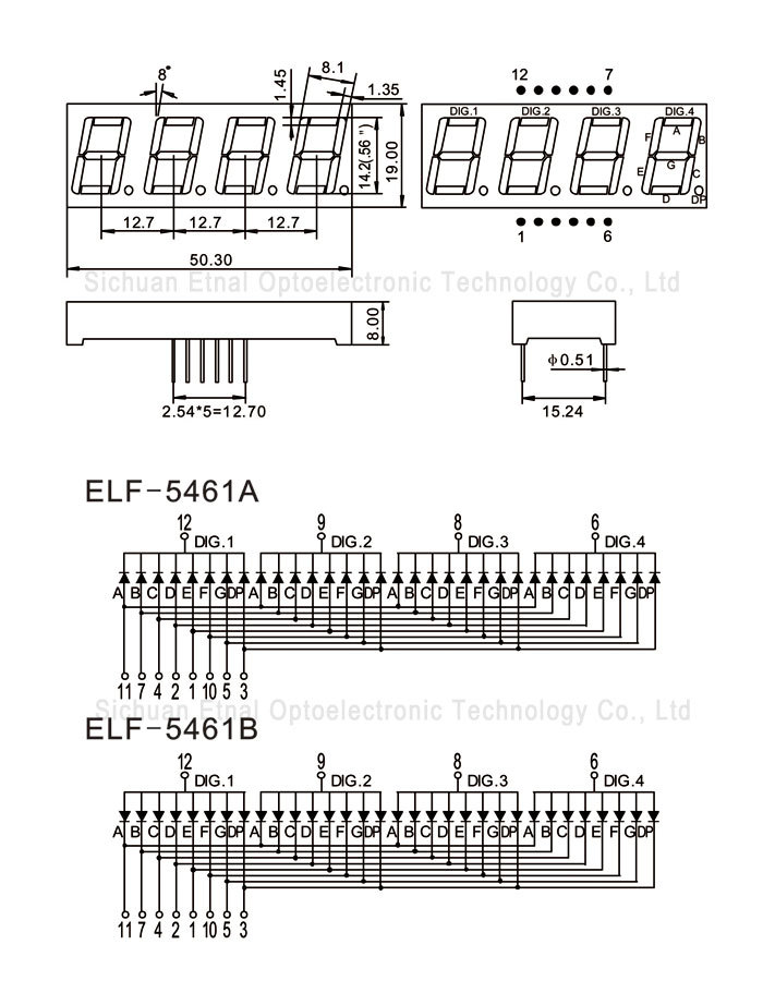 0.56英寸4位红色数码管ELF-5461AS/ELF-5461BS-阿里巴巴