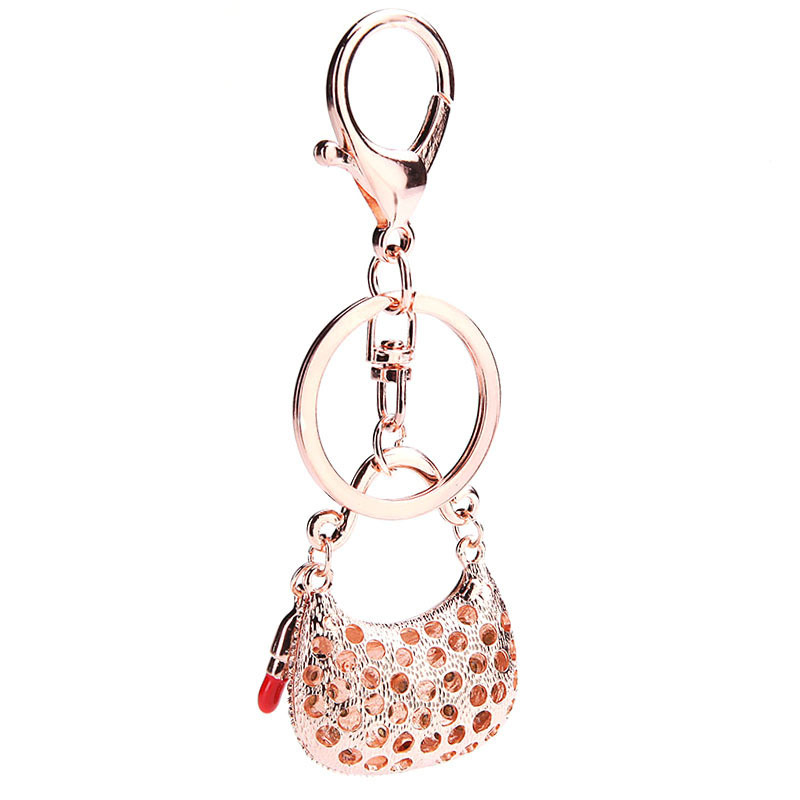 Artificial gem bag lipstick metal keychain NHMM153749