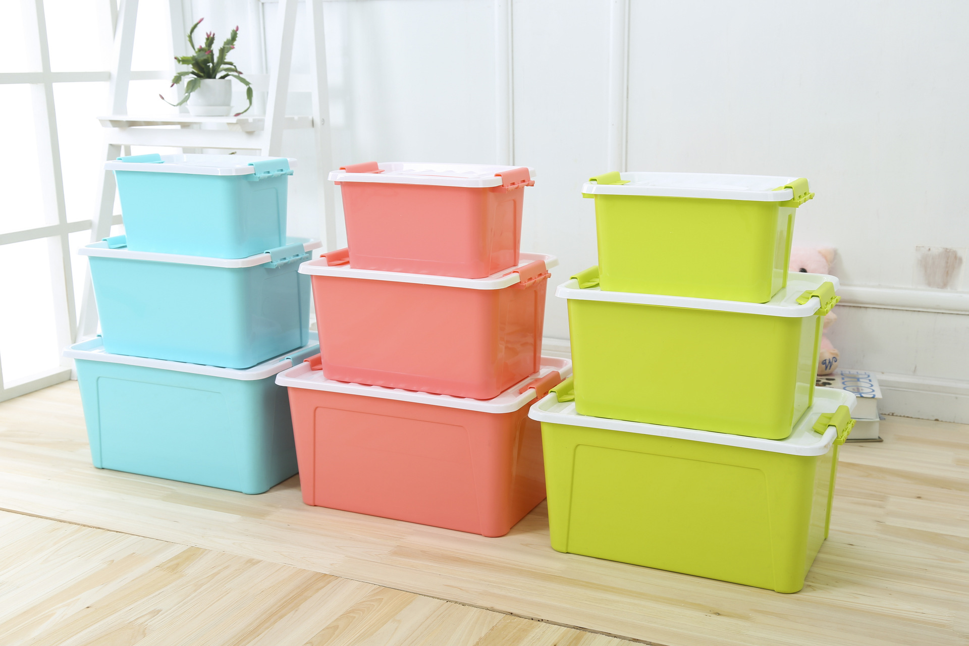 厂家直销大号彩色收纳箱 有盖塑料储物箱 衣物收纳盒杂物整理箱-阿里巴巴