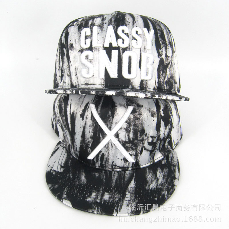 新款韩版水墨CLASSY SNOB字母刺绣嘻哈帽棒球帽平沿帽子厂家批发-阿里巴巴