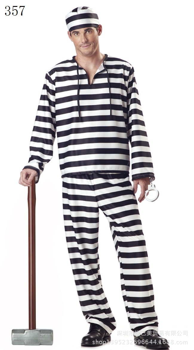 万圣节 cosplay动漫服装经典条子囚犯舞台服表演服男女囚服情侣款-阿里巴巴
