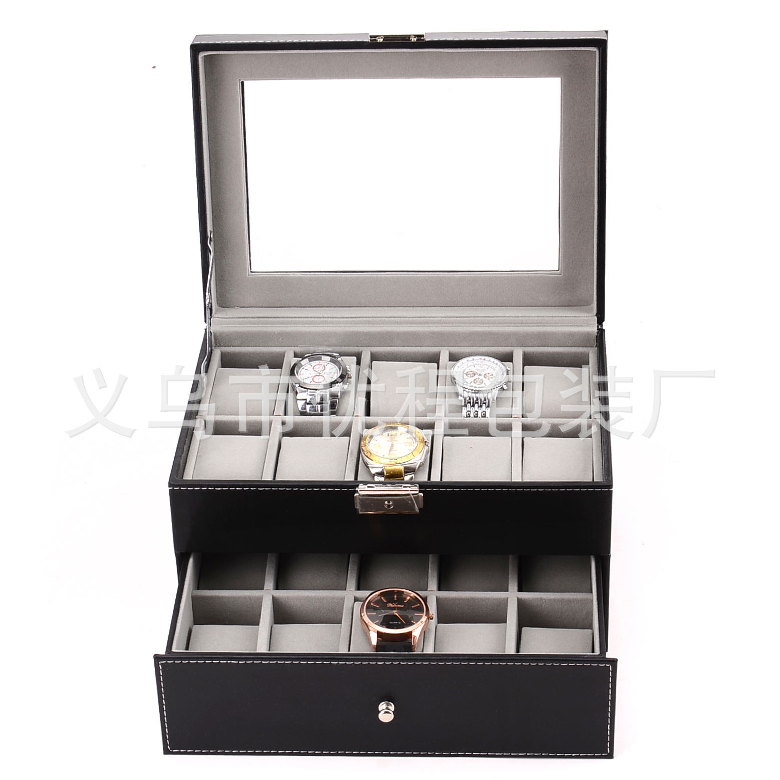 现货批发20位手表盒木质手表展示盒带天窗手表展示盒双层表盒-阿里巴巴