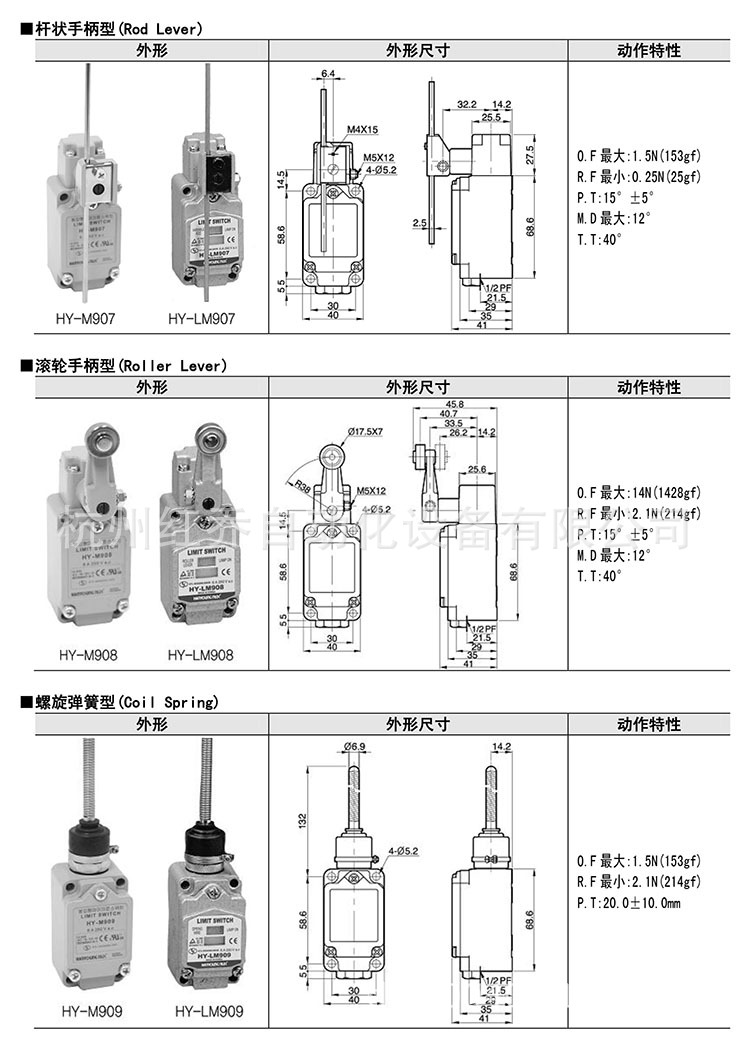 原装韩荣行程开关滚轮手柄型限位微动开关 防护等级IP67 HY-M908-阿里巴巴