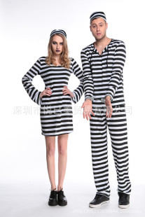 万圣节囚犯服装越狱惊魂黑白条纹囚服cosplay表演服 监狱逃犯服饰-阿里巴巴