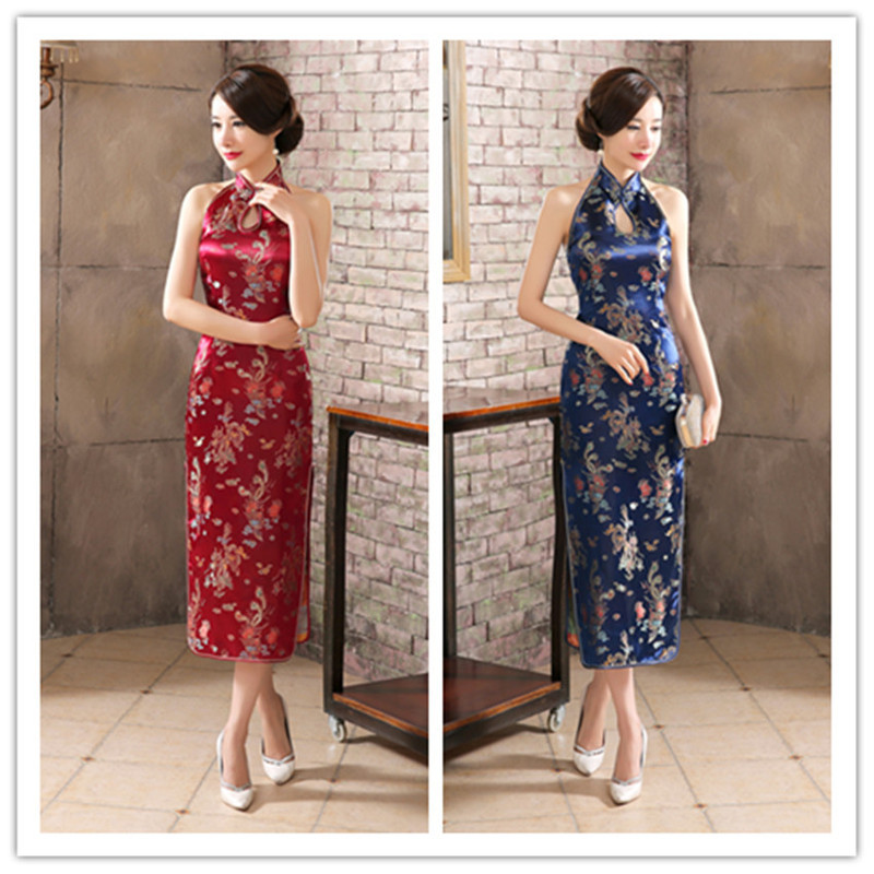 Chinese Dress Qipao for women Red wine cheongsam long woven brocade ...