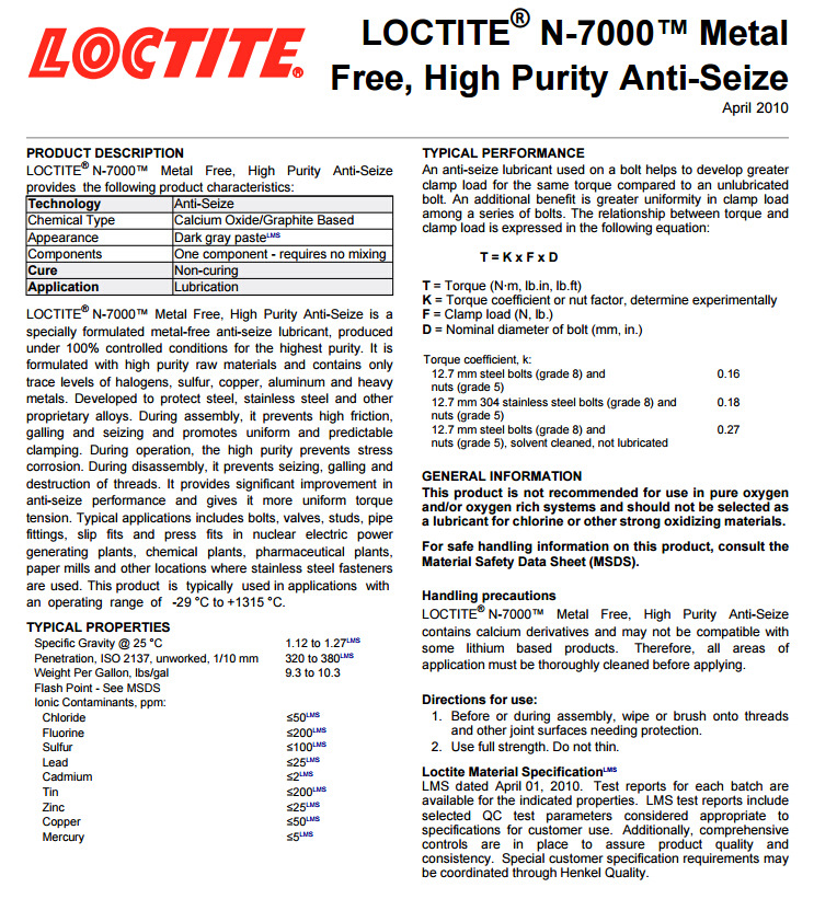 美国LOCTITE 乐泰LB 8013 (N-7000) 抗咬合剂 (907g)-阿里巴巴