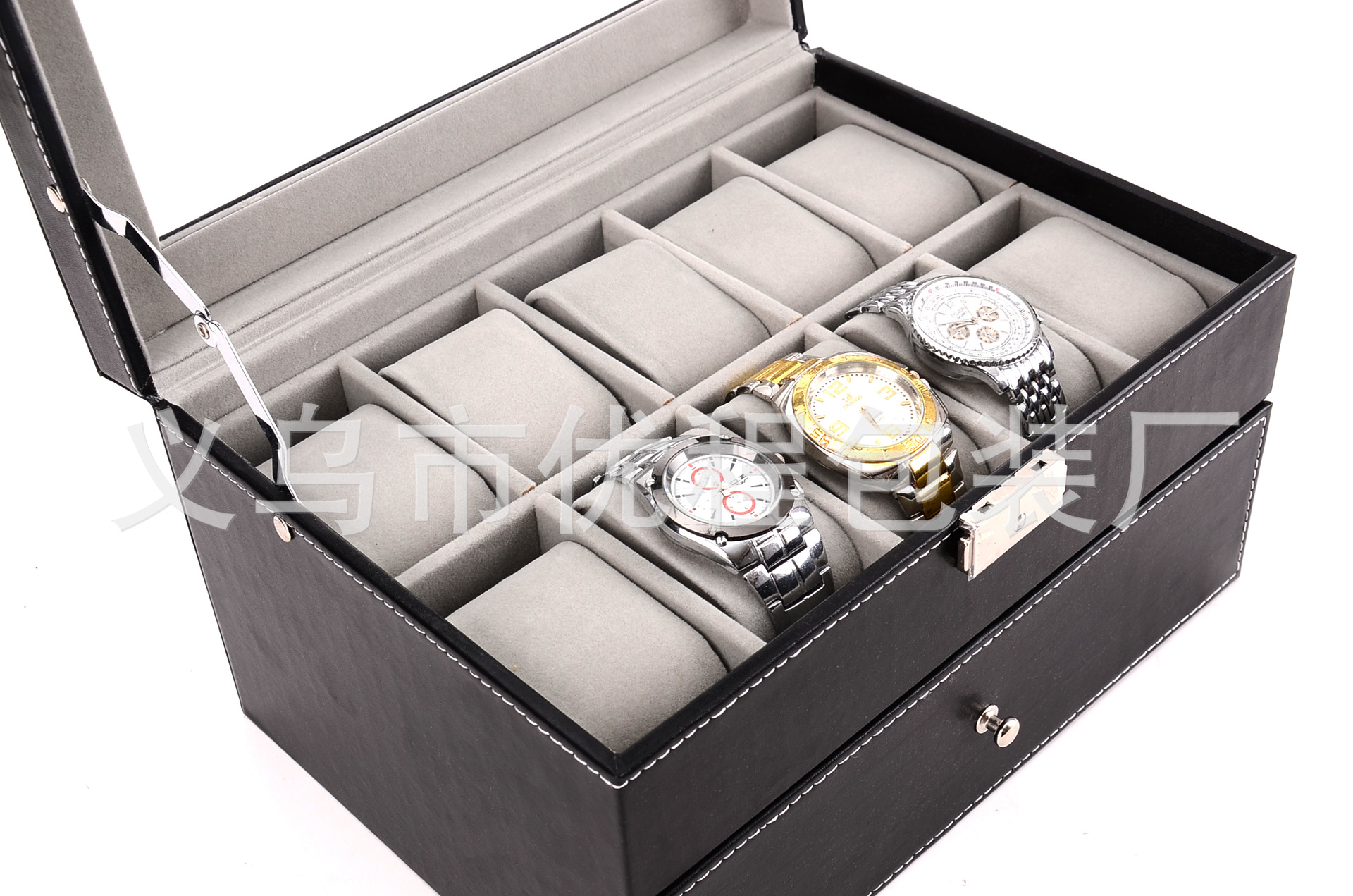 现货批发20位手表盒木质手表展示盒带天窗手表展示盒双层表盒-阿里巴巴