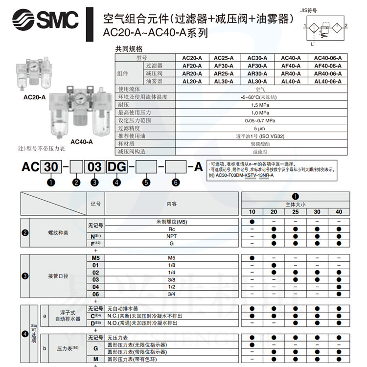 现货SMC气源三联件AC30-03G-A 过滤器减压阀油雾器组合-阿里巴巴