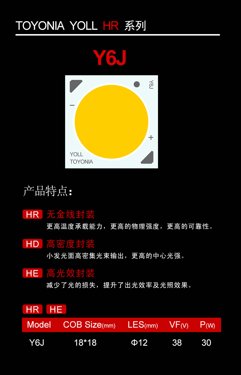 高端覆晶结构COB 高密度高光效倒装 TOYONIA Y6J_厂家_价格_报价-电源网