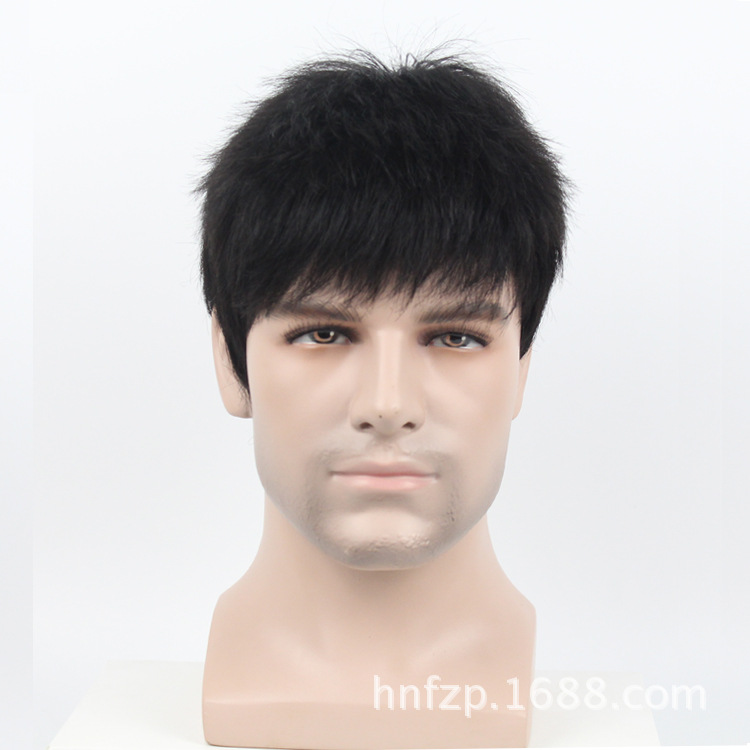 Real hair wig man real hair wig inch short hair handsome round inch ...