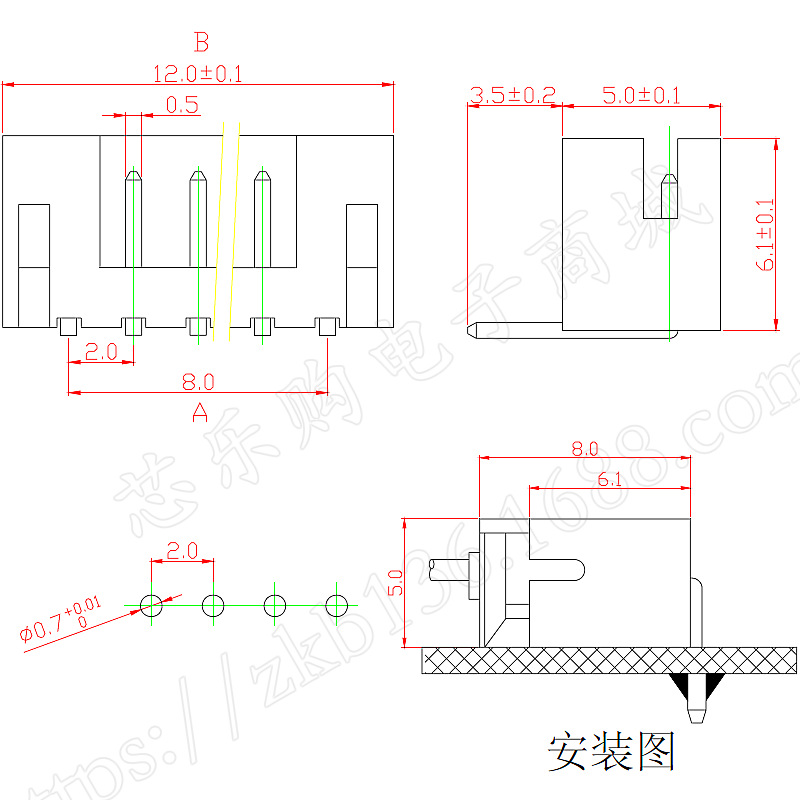 PH2.0-4P PH-4AW 2.0MM 弯针针座 插座 连接器 接插件 端子-阿里巴巴