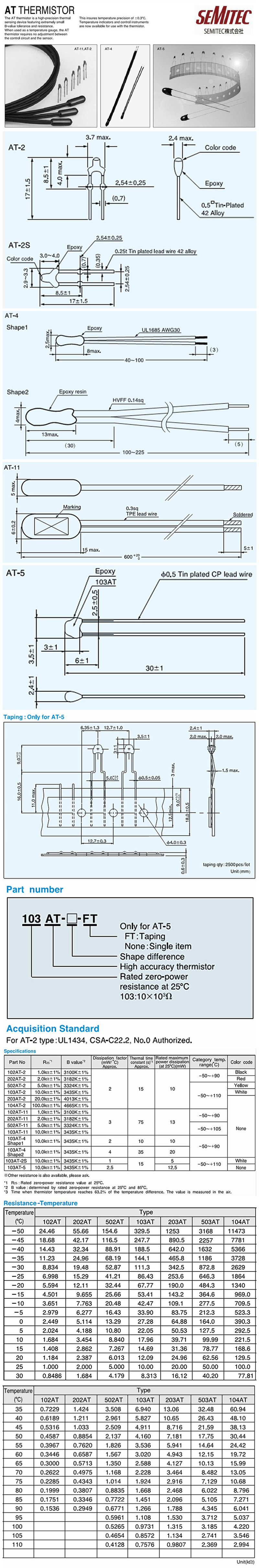 原厂代理商Semitec 103AT-2-34119 日本石塚热敏电阻10K 3435K-阿里巴巴