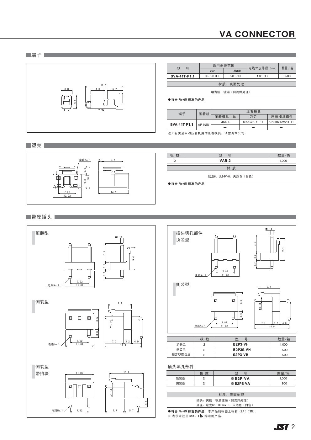 供应B2P3-VH-Y针座，7.92间距，JST原厂正品。-阿里巴巴