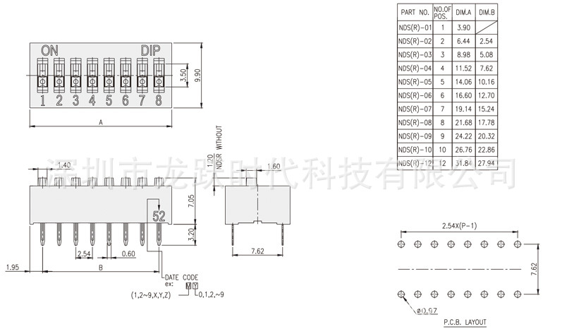 台湾(圆达)寰达DIP小体积开关NDS-06V拨码开关6位红色平拨开关6P-阿里巴巴