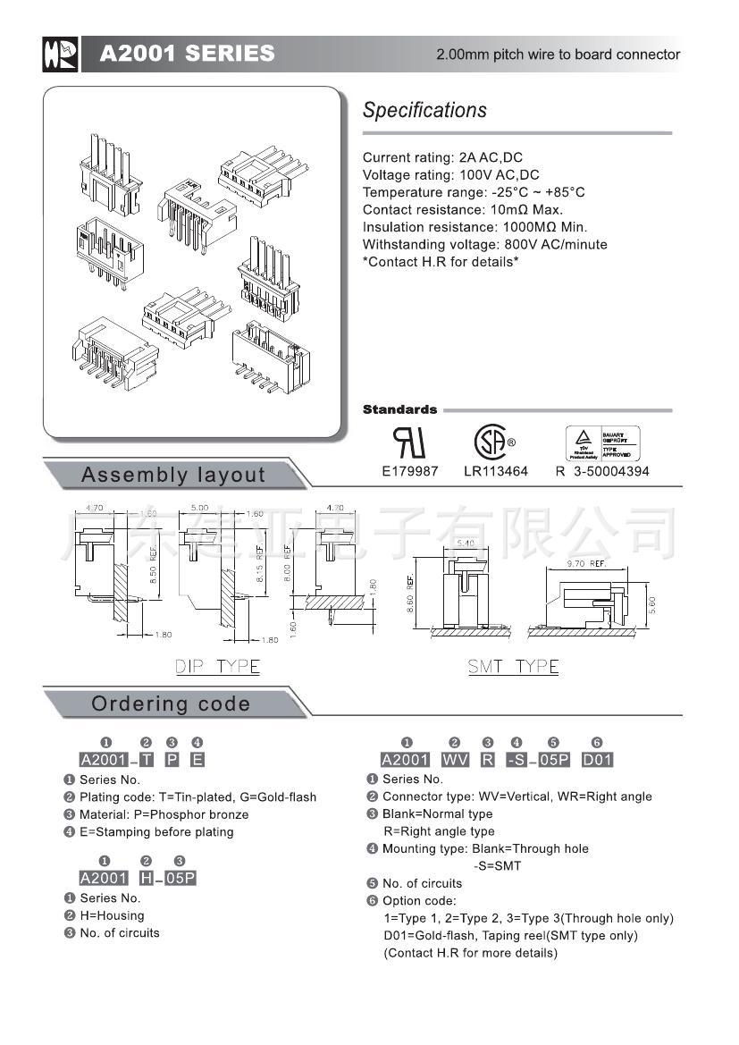 台湾灿达HR连接器 A2001H-06P Housing 胶壳-阿里巴巴