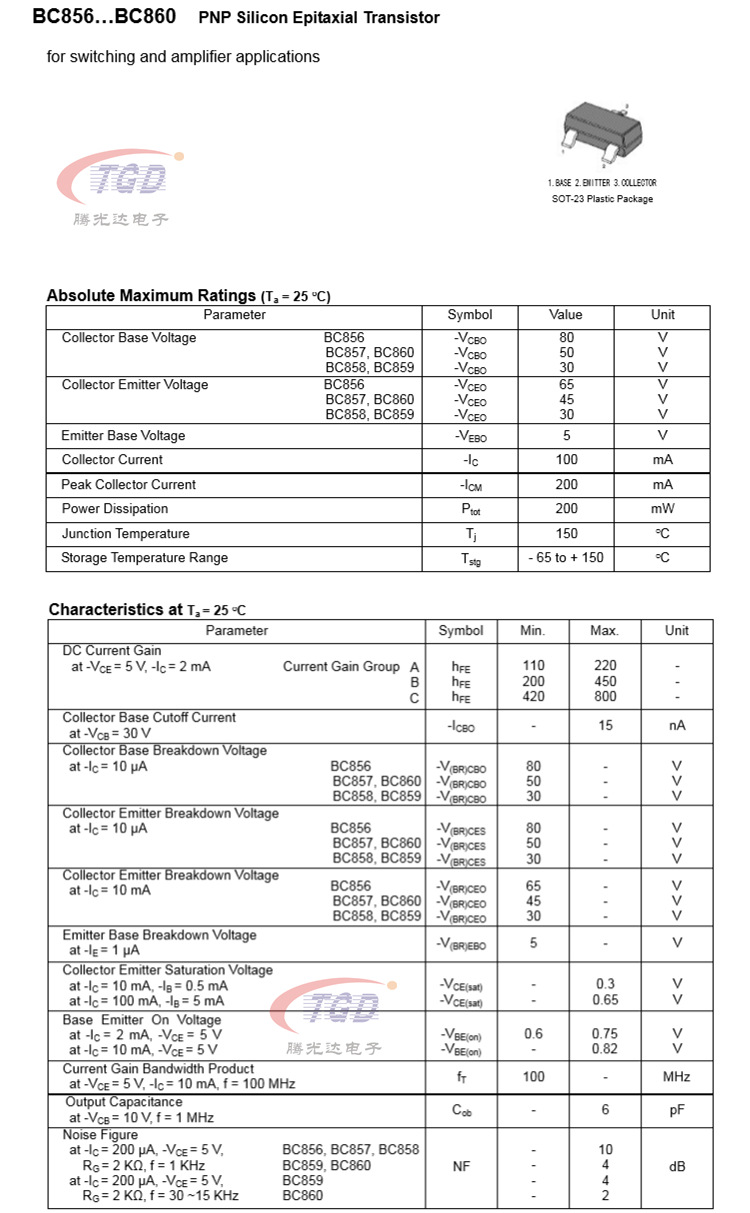 贴片三极管BC858B 3K SOT-23 PNP信号晶体管 共晶工艺 诚信经营-阿里巴巴