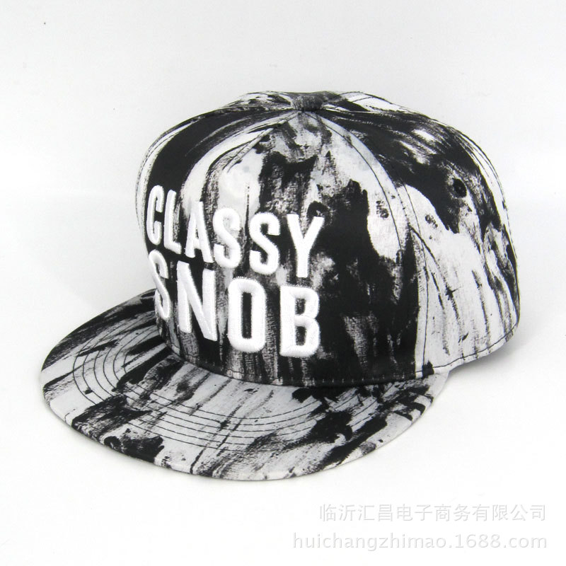 新款韩版水墨CLASSY SNOB字母刺绣嘻哈帽棒球帽平沿帽子厂家批发-阿里巴巴