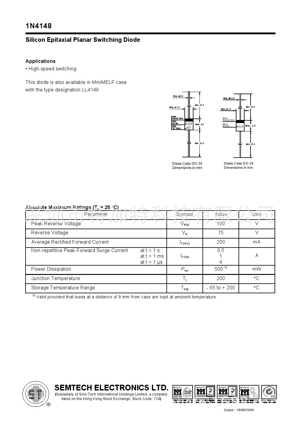 1n4148直插二极管 IN4148 DO-35开关二极管 插件玻璃封装开关管-阿里巴巴