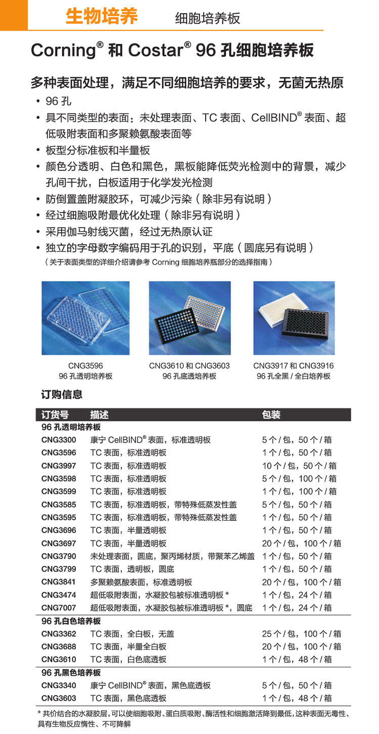 康宁Corning96孔细胞培养板Costar培养板 [TC标准透明板]3599-阿里巴巴