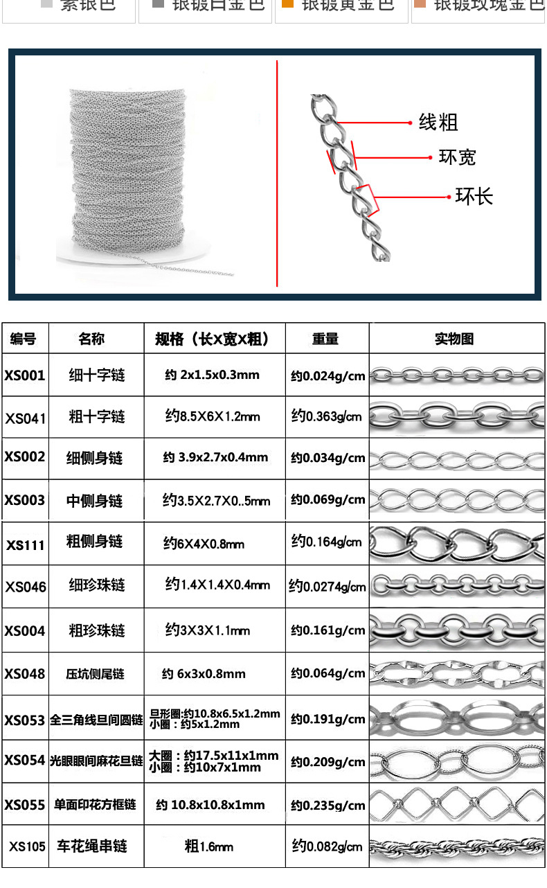 XD 925银链子 diy 925银链条半成品 无限长链 DIY银链条 银散链条-阿里巴巴