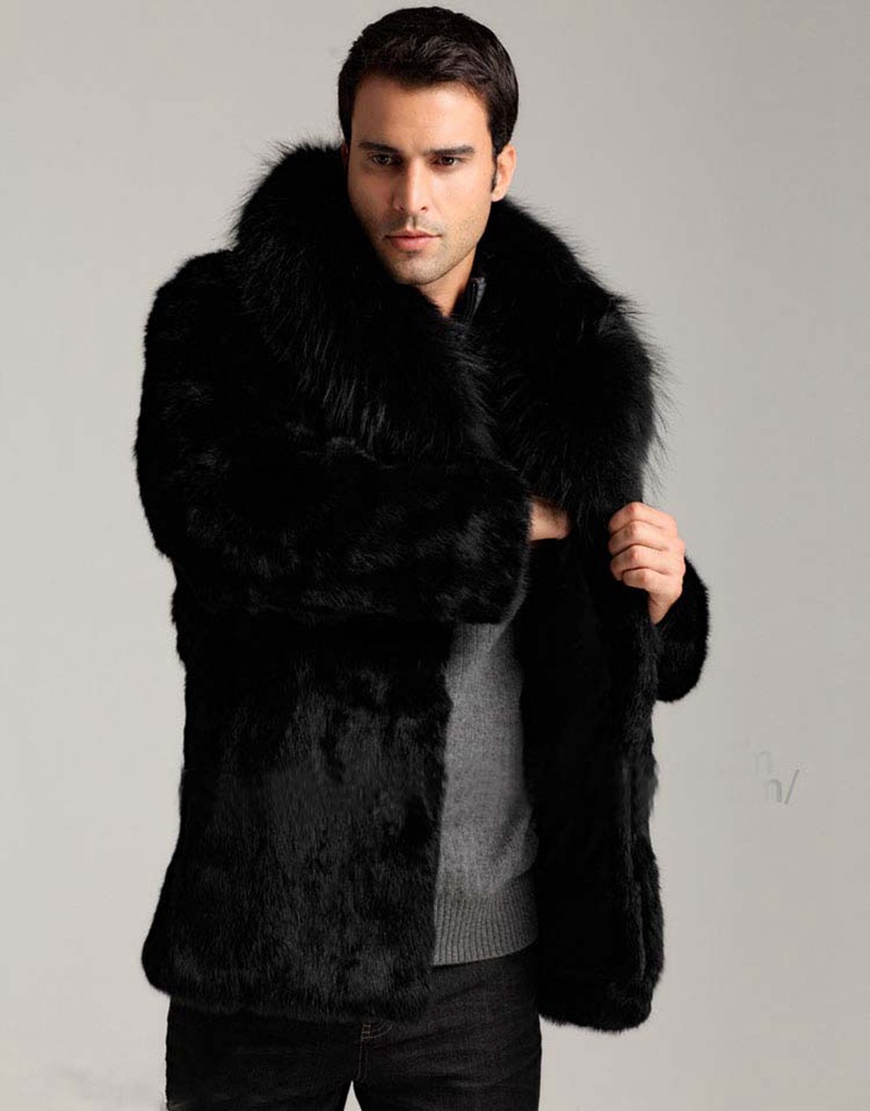 2021 Mens Faux Fur Coats Winter Solid Color Long Sleeve Stand Collar ...