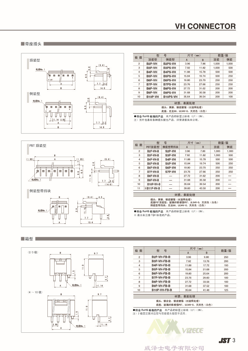JST原装B2PS-VH(LF)(SN)线对板连接器-阿里巴巴