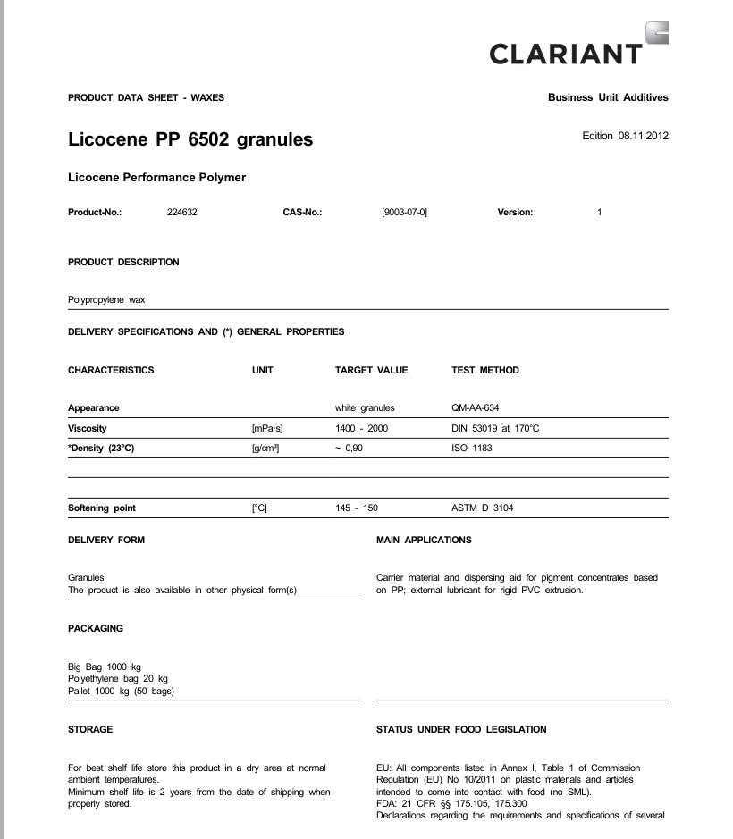 德国进口聚丙烯蜡蜡 Licocene PP 6502 TP 塑料润滑剂热熔胶助剂-阿里巴巴